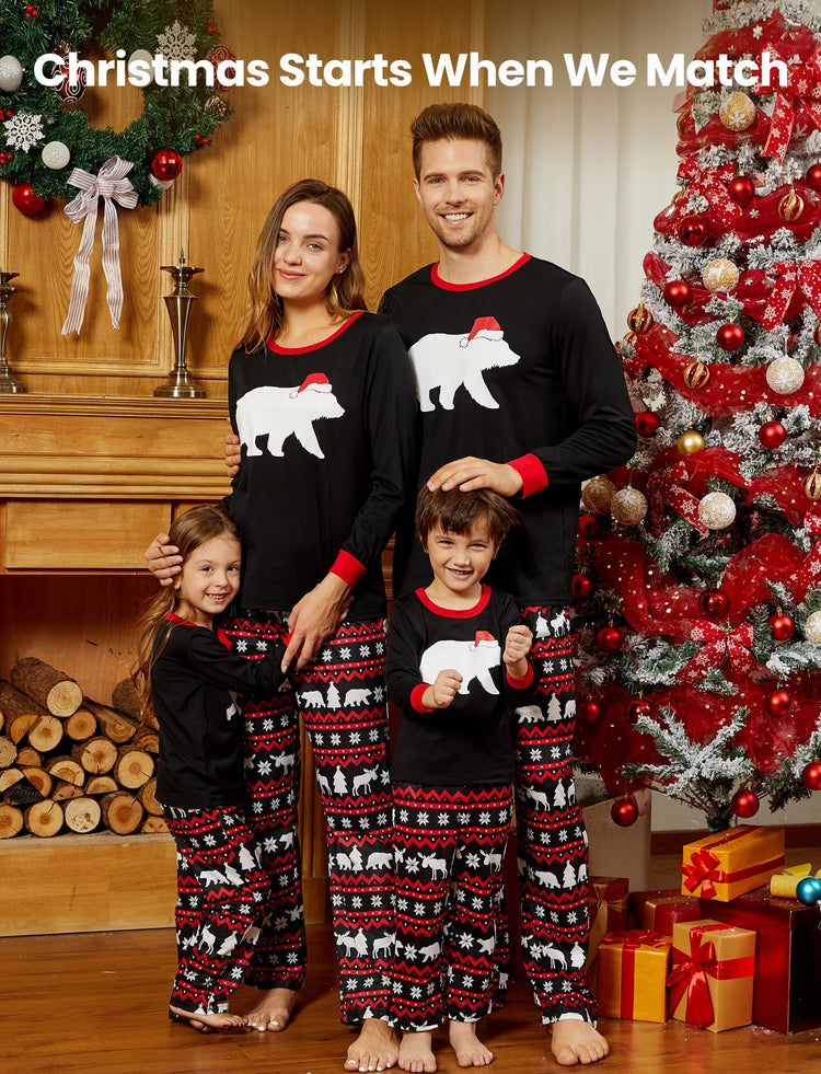 Christmas Matching Family Pajamas Set Mosaic Bear Print Long-sleeve PJ ...