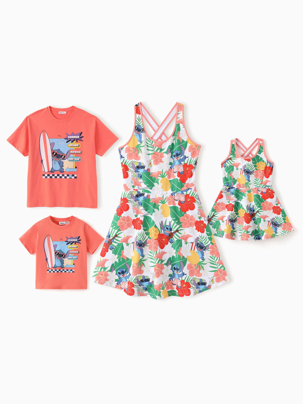 Disney Stitch Matching Family Tropical Floral Sporty Dress/ Cotton Top ...