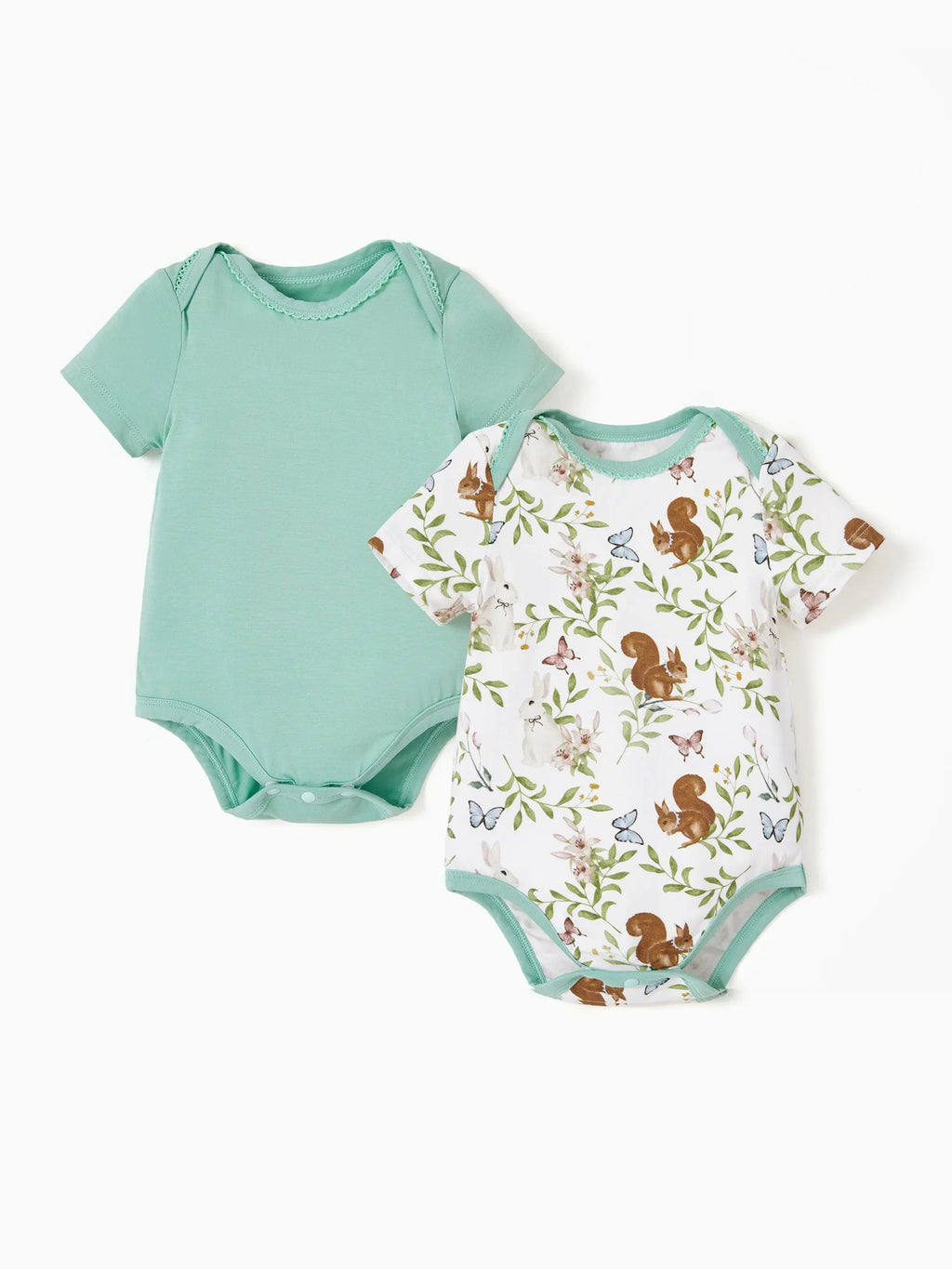 Bamboo Baby Boy/Girl 2-Pack Solid&Printed Rompers Set Light Green - PatPat