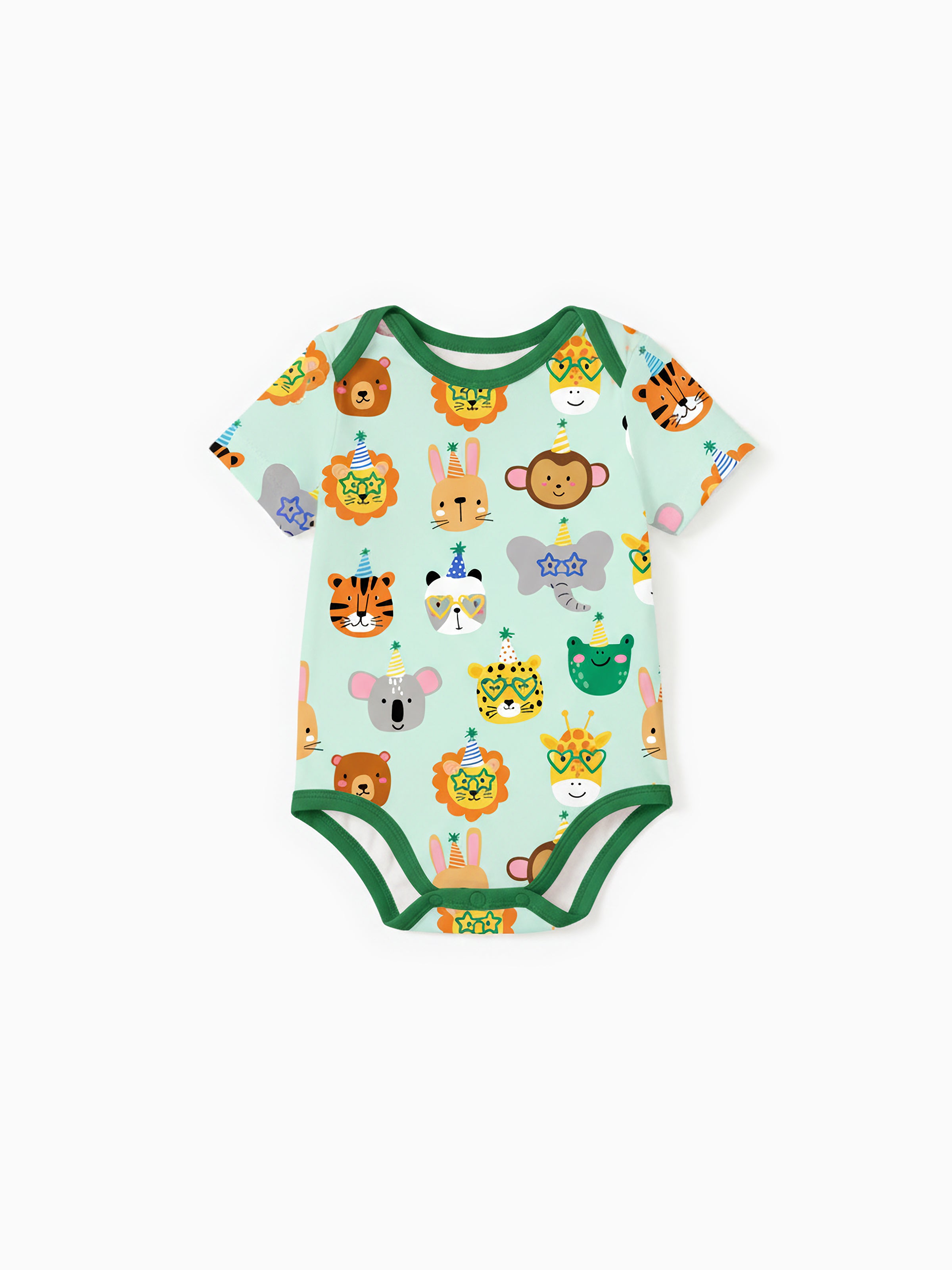 Bamboo Baby Boy/Girl Cute Animal Printed Bodysuit Light Green - PatPat