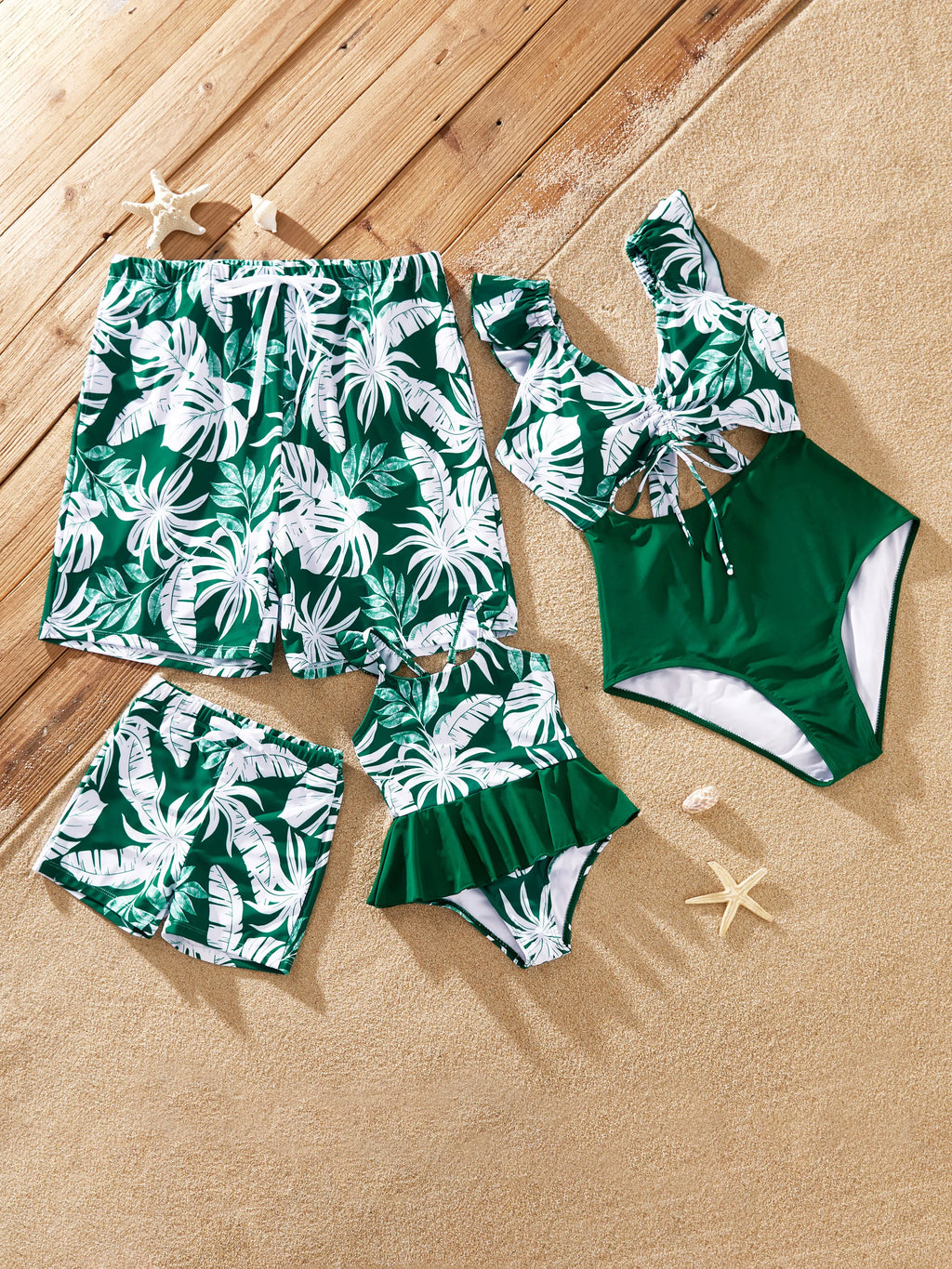 Family Matching Tropical Floral Swim Trunks and One-piece Swimsuit Dar ...